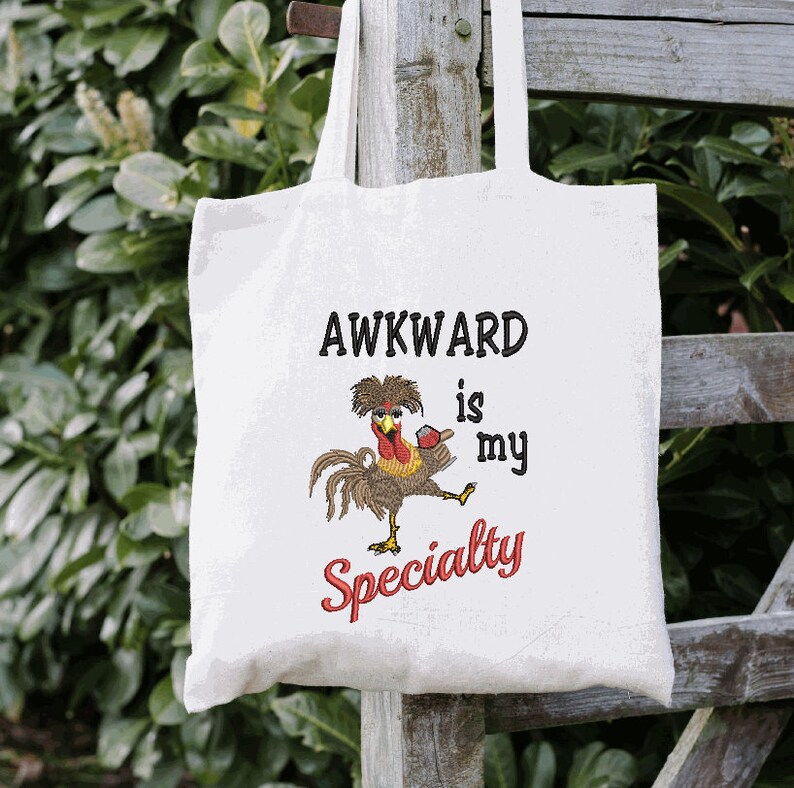Crazy Chicken Rooster Hen Embroidery Design Awkward is My Specialty 5 X ...