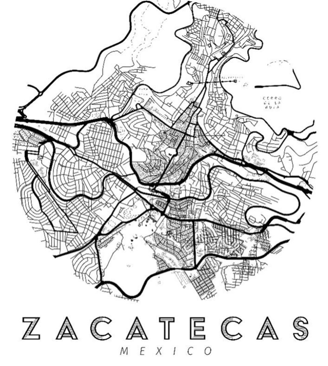 Digital Print - City Map of Zacatecas, Mexico (mapa De La Ciudad De ...