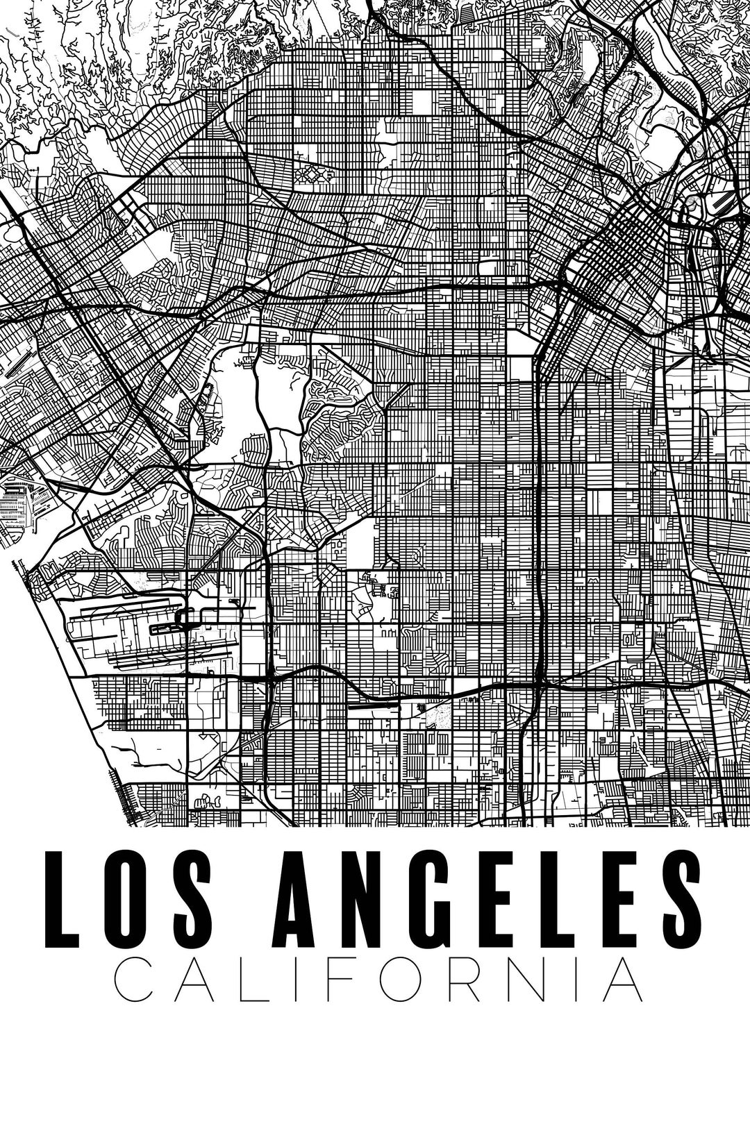 Digital Print - City Map of Los Angeles, California - Etsy