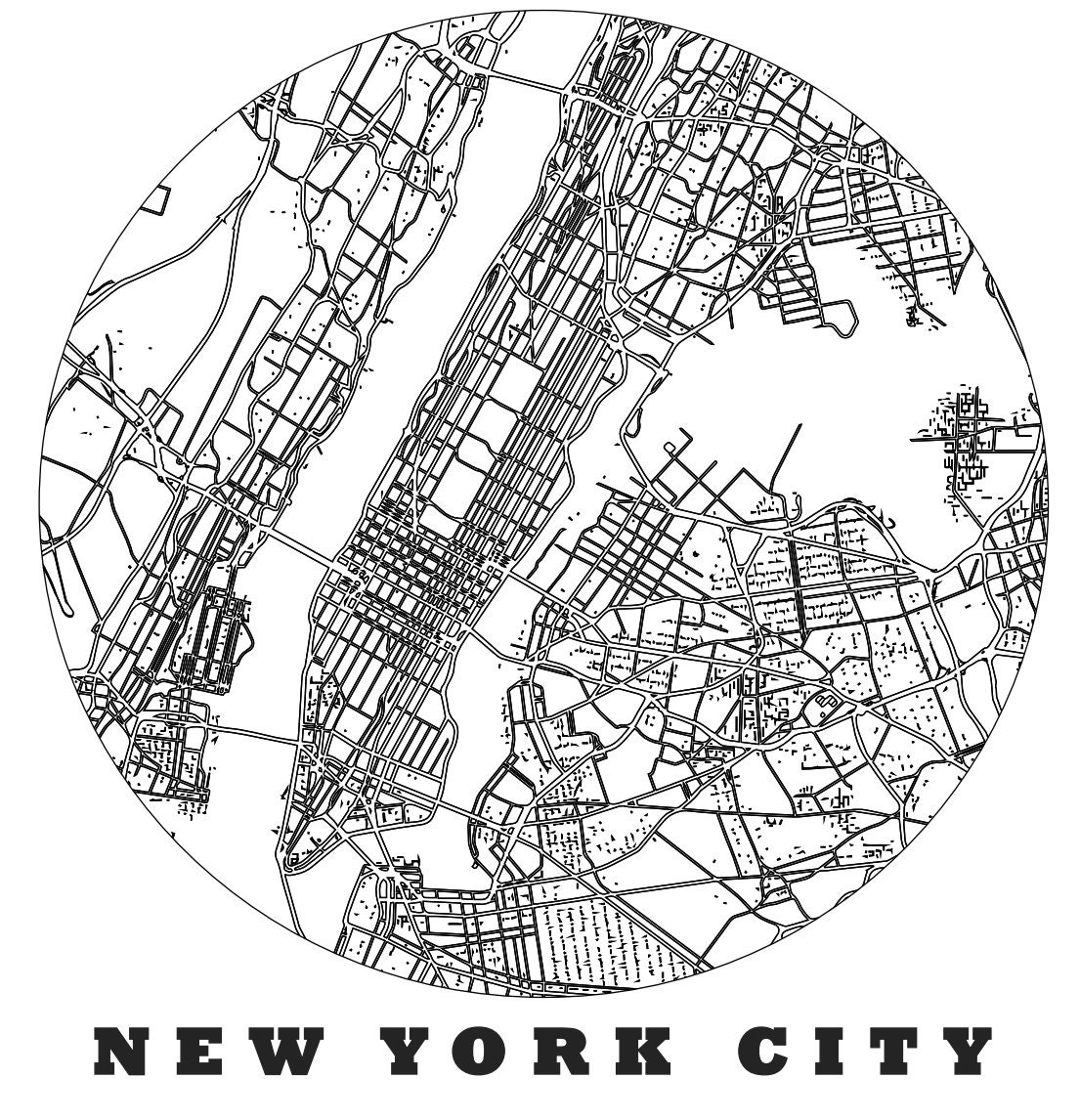 Digital Print New York City Map impresión Digital Mapa De La Ciudad De ...