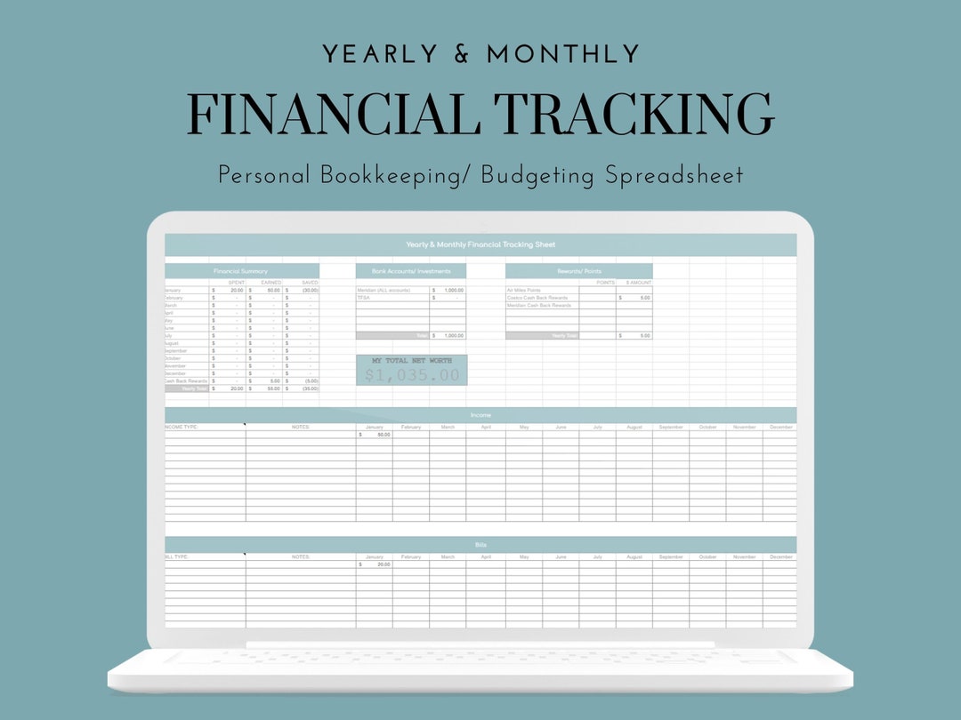 Monthly & Yearly FINANCIAL Tracker Budget Tracker Finance Tracker Debt ...