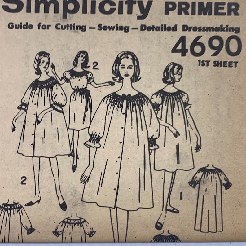 Vintage Simplicity 4690 Sewing Pattern | 1960s Misses' Nightgown & Robe ...