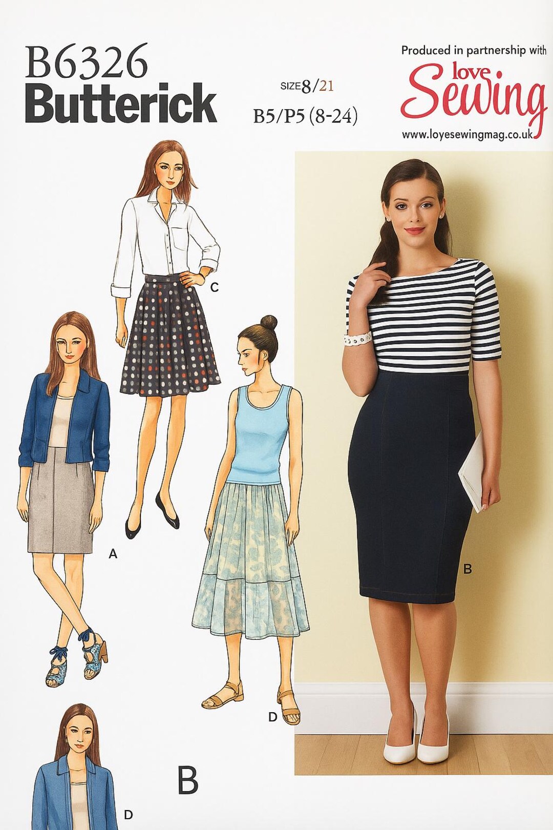 Butterick B6326 Skirt Sewing Pattern | Size 8–24 | Pencil, Gathered ...