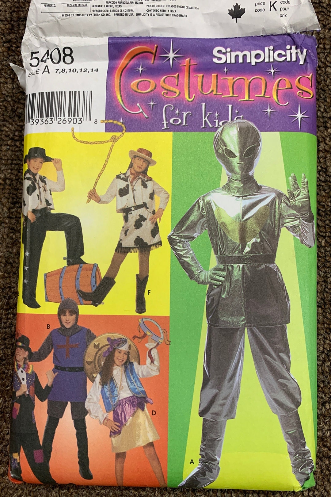 Simplicity 5408 Sewing Pattern Halloween Costumes Kids Alien UFO Knight ...