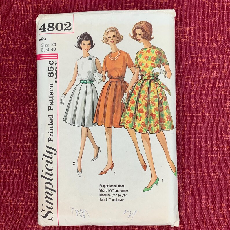 Vintage 1960s Simplicity Pattern 4802, Misses One Piece Dress, Size 20 ...