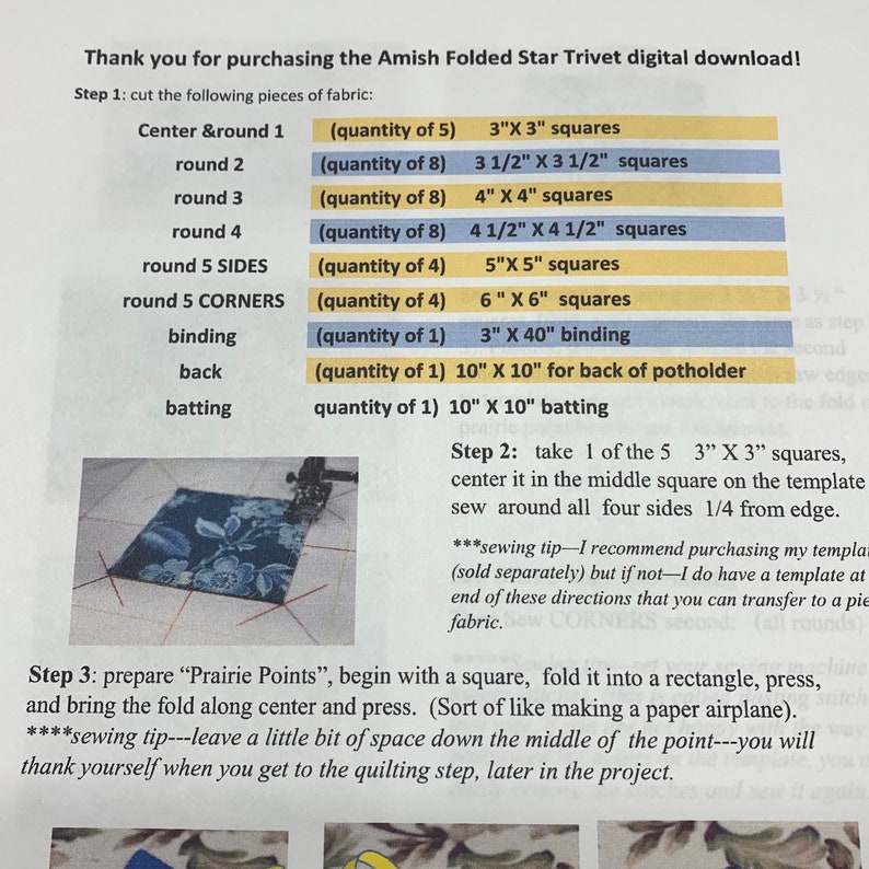 Folded Star Sewing Pattern Hot Pad Directions Kitchen Decoration Sewing ...