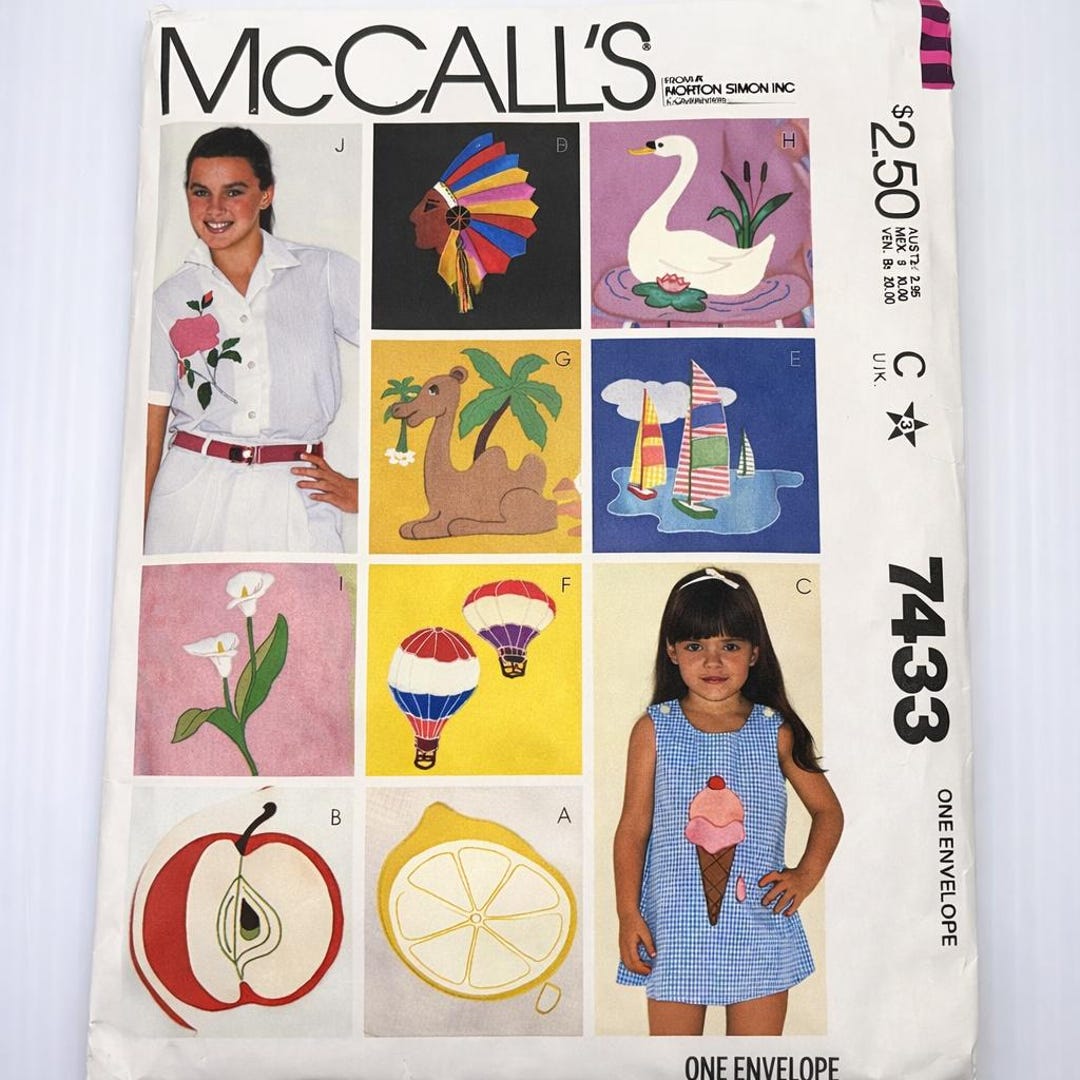 Vintage Mccall's 7433 Appliqué Pattern Iron-on Transfer Motifs for an ...