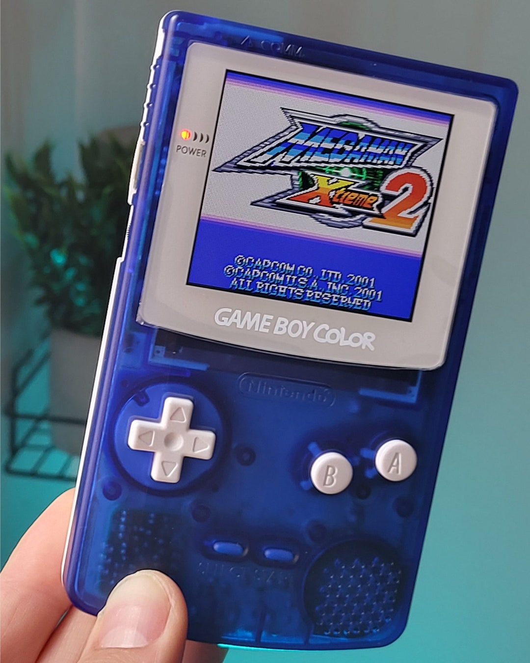 Game Boy Color GBC IPS & Rechargeable Batteries Blue and White Modded ...