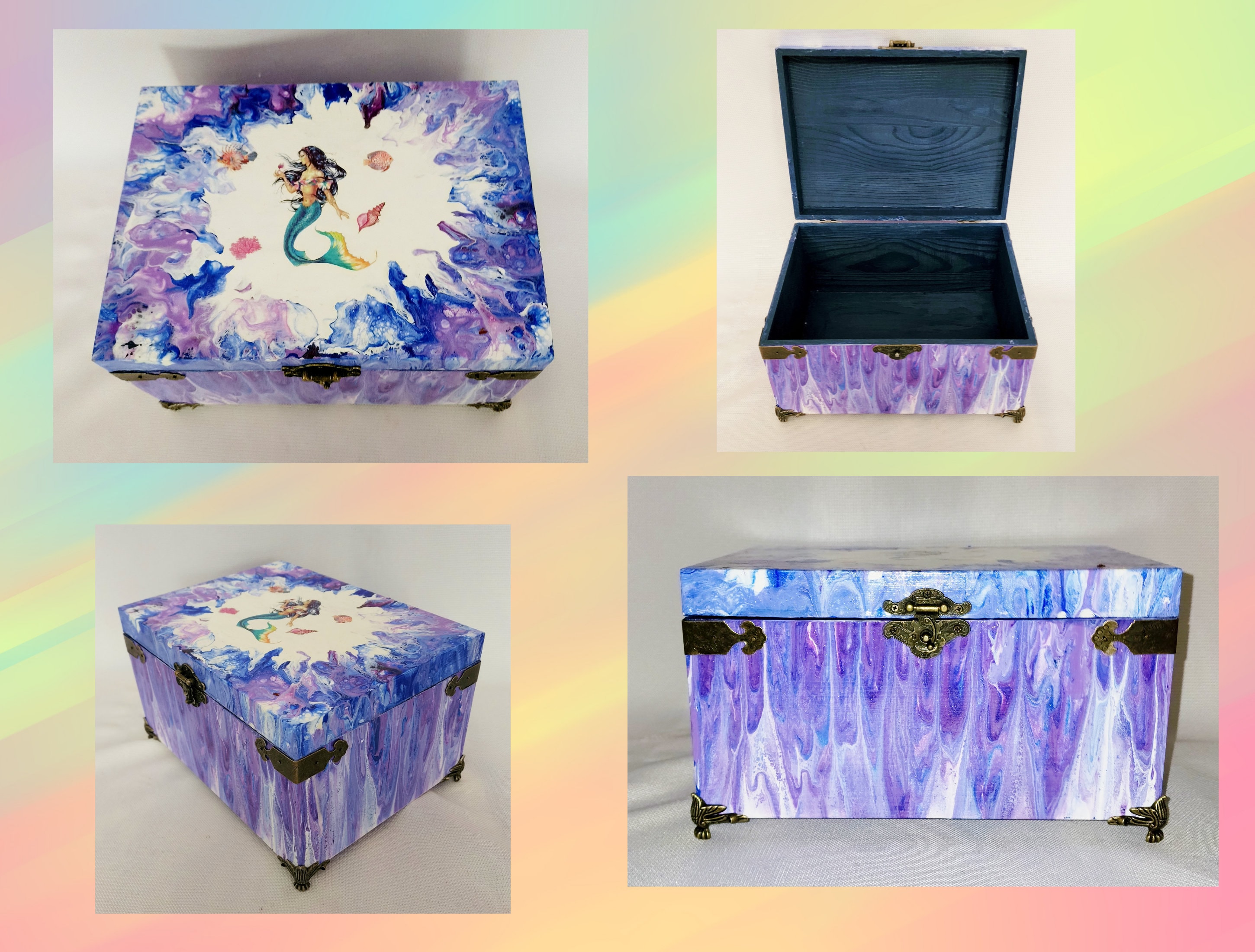 Large Mermaid Box Paint Poured Memory Box Trinket Box Decorative ...