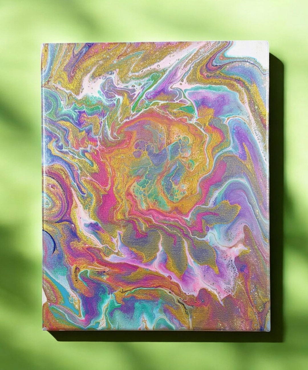 11x14 Abstract Paint Pour Wall Art Calming Pastel Fluid Art Canvas for ...
