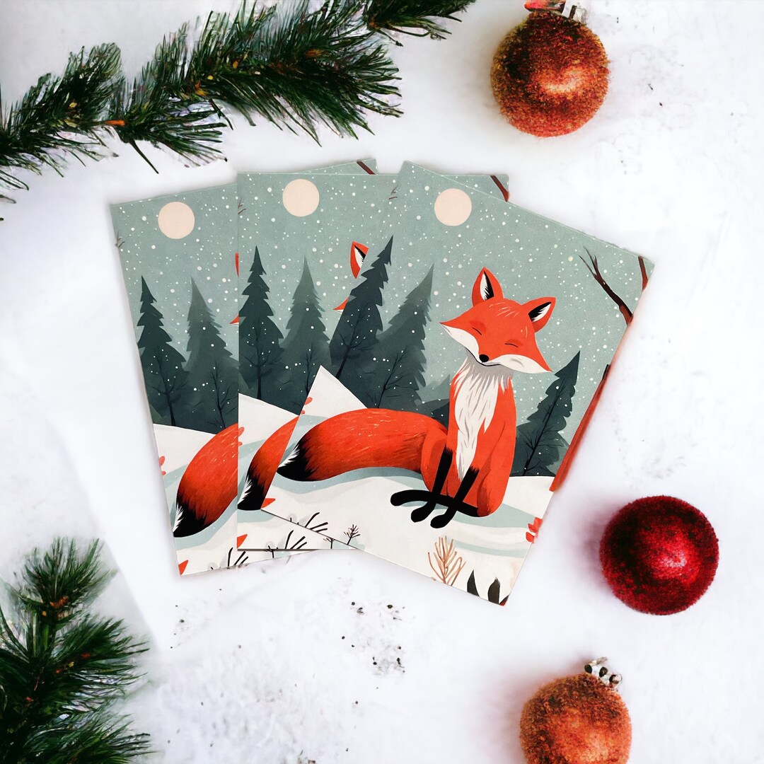 Animal Illustration Postcard Christmas Fox Postcard Fox Fox ...