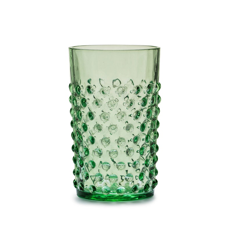 Handmade Cecilia Green Crystal Tumbler Glass: Hobnail, 200 Ml, Set of 2 ...