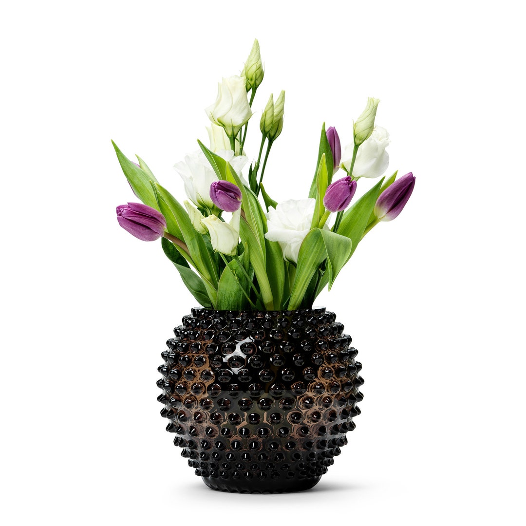 In Flore Cara Crystal Glass Vase, Black, 15 Cm - Etsy