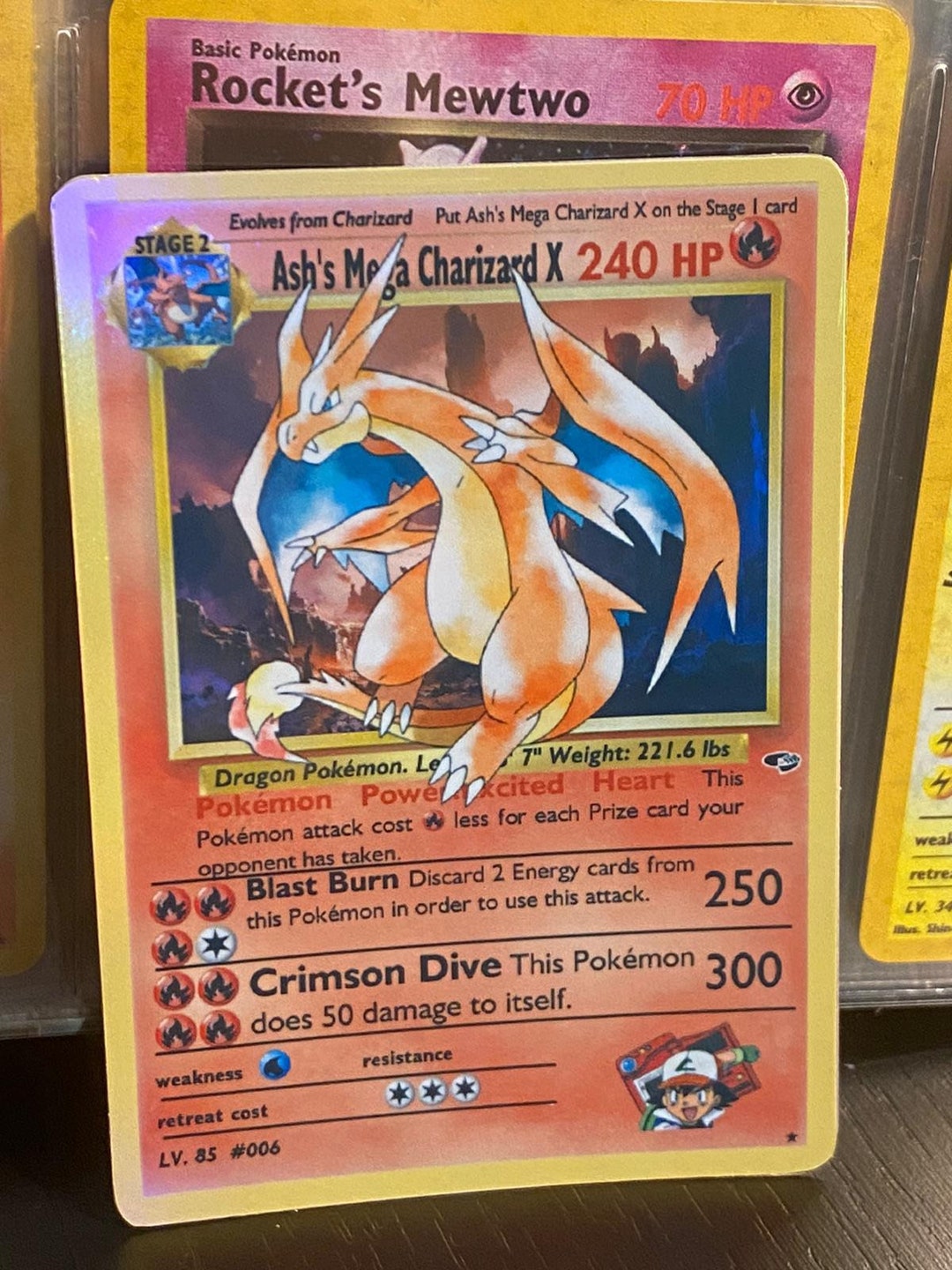 Ash's Mega Charizard X Gym Heroes Revival Handmade Holo Proxy Card - Etsy