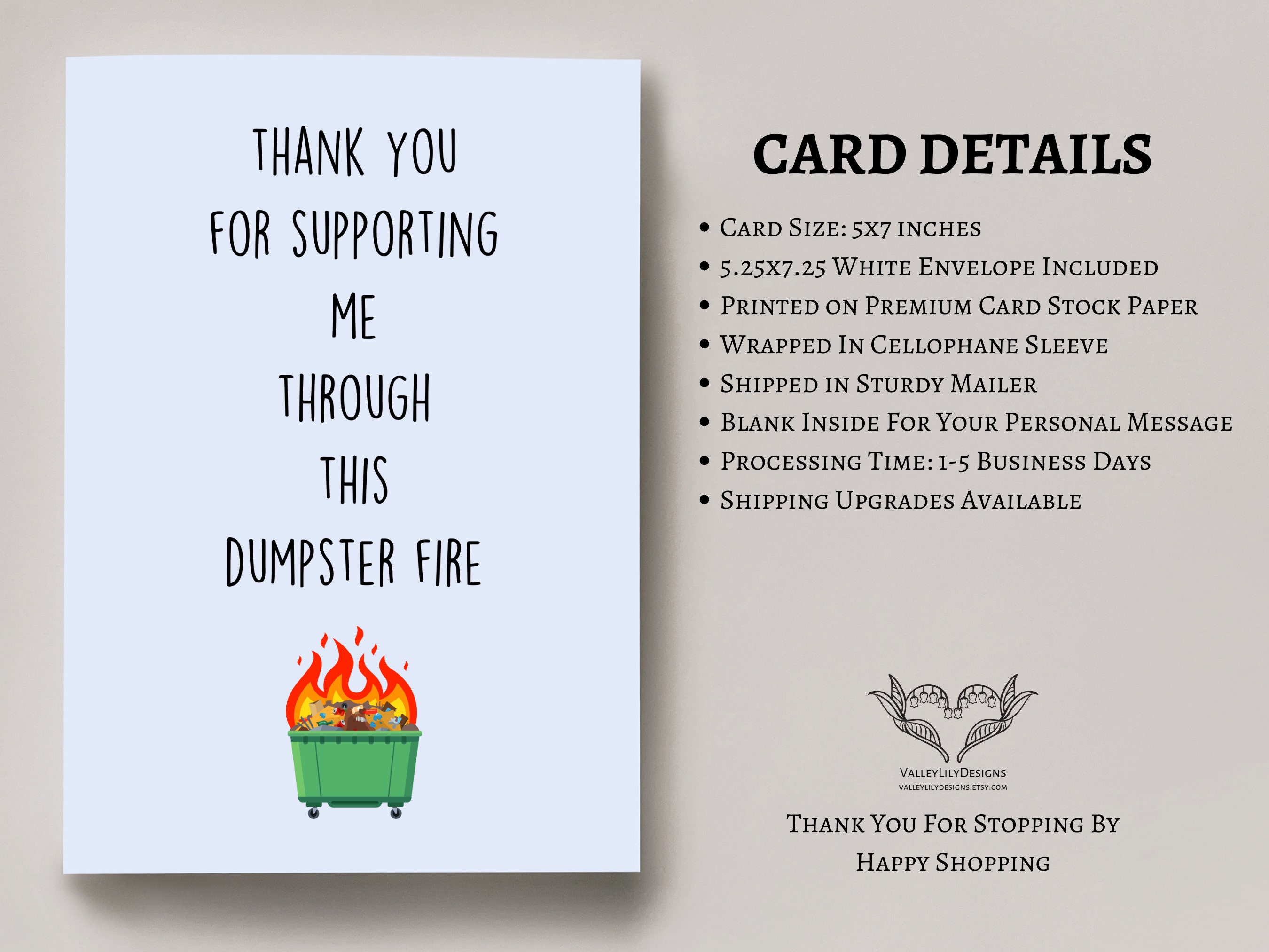 Dumpster Fire Divorce Breakup Card for Him Her, Funny Thank You Support ...