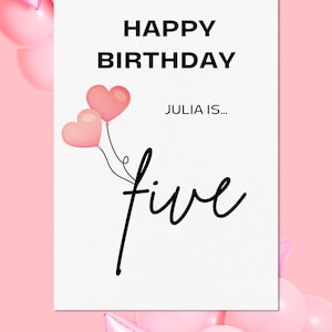 Personalized Five Year Old Girl Birthday Card, Toddler|little Kid Bday ...