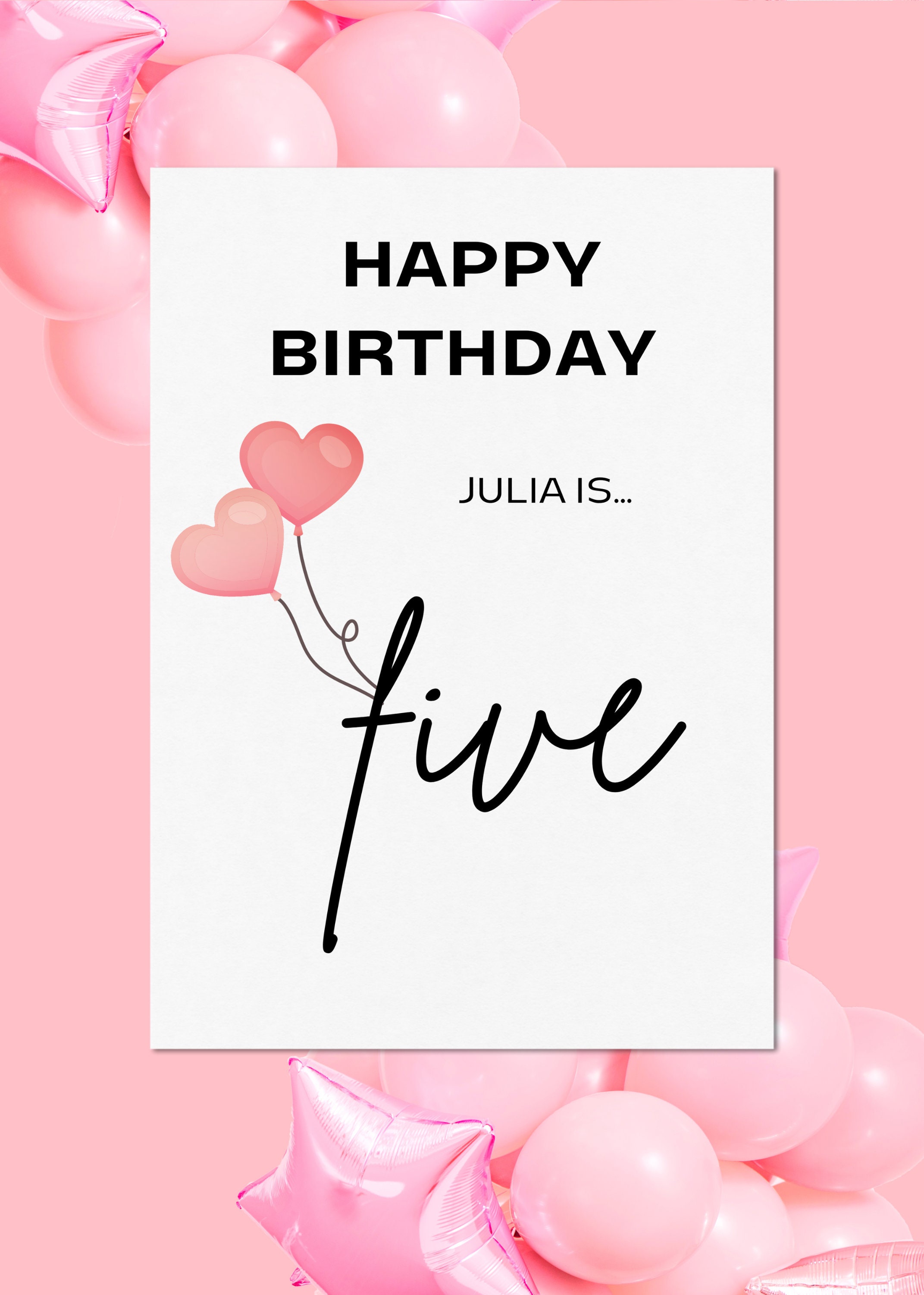 Personalized Five Year Old Girl Birthday Card, Toddler|little Kid Bday ...
