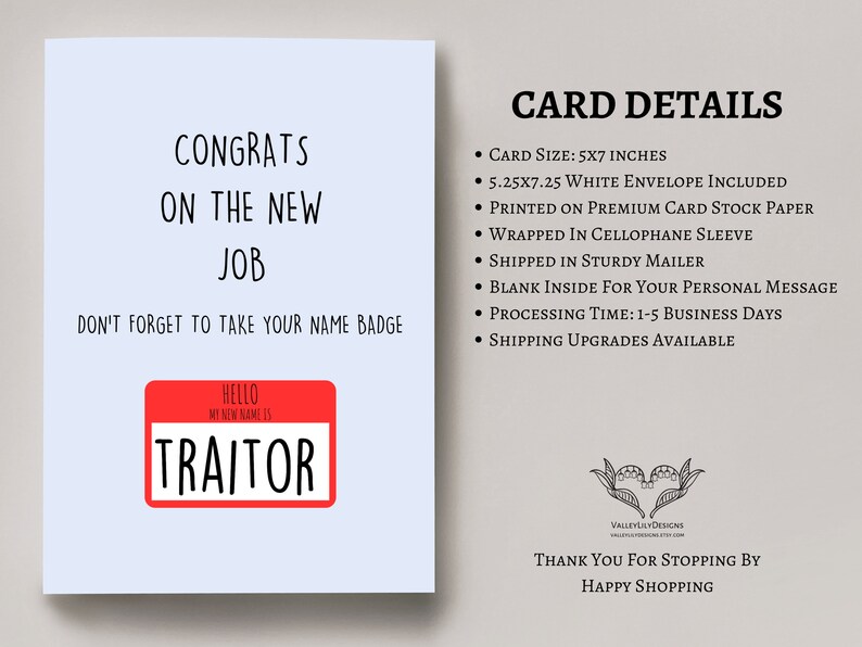 Traitor Farewell Card for Coworker, Humor Goodbye Card, New Job, Former ...