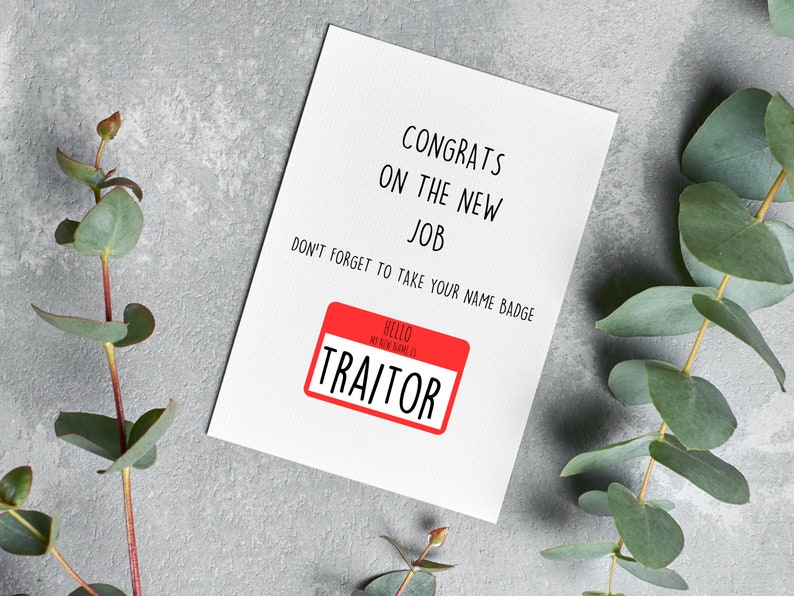 Traitor Farewell Card for Coworker, Humor Goodbye Card, New Job, Former ...