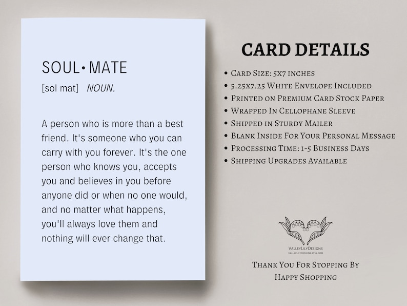Soul Mate Definition Card, BFF for Life, Boyfriend| Friend| Partner ...