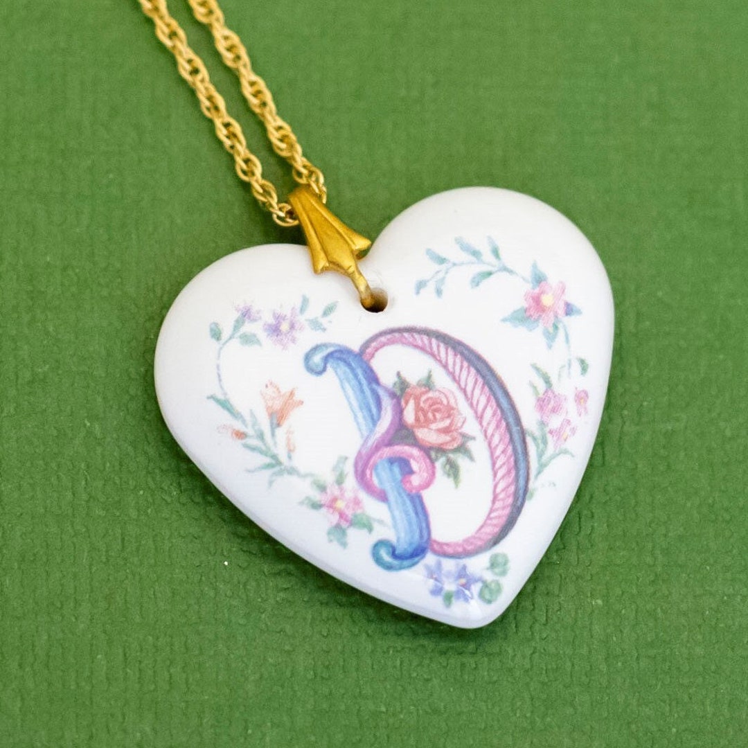 24 Inch, Vintage Porcelain Fantasy Letter D Floral Rose White Heart ...