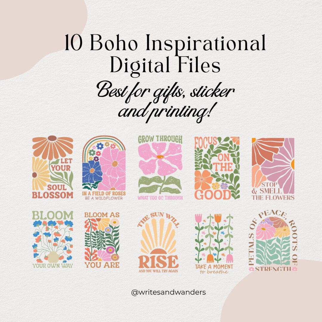 Boho Flower Stickers & Clip Art: Inspirational Quotes (PNG, EPS, SVG ...