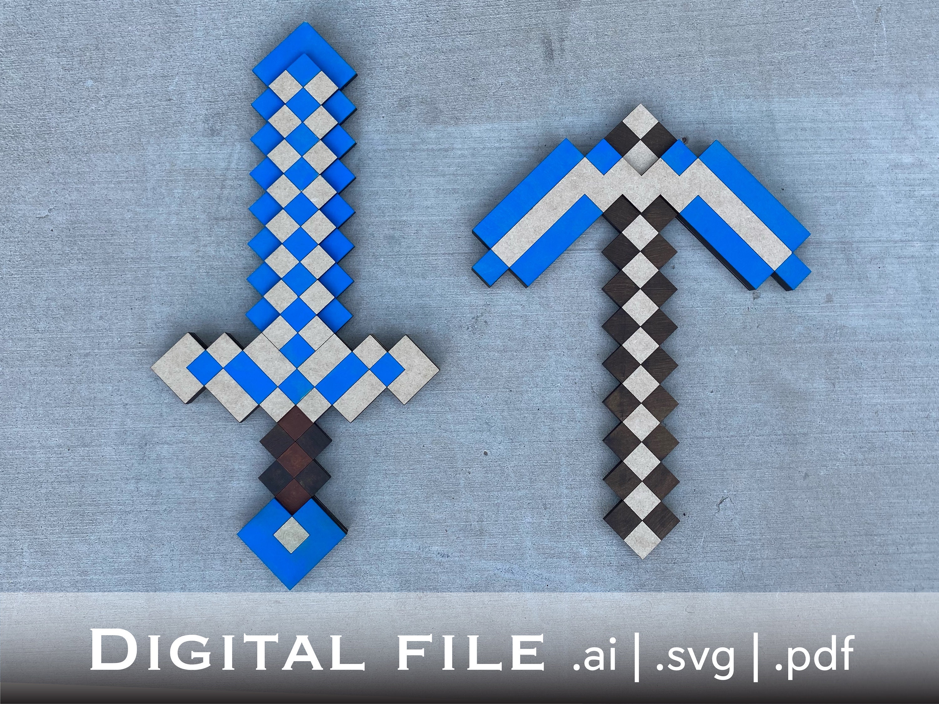 Digital File Only Minecraft Sword and Ax PDF SVG - Etsy