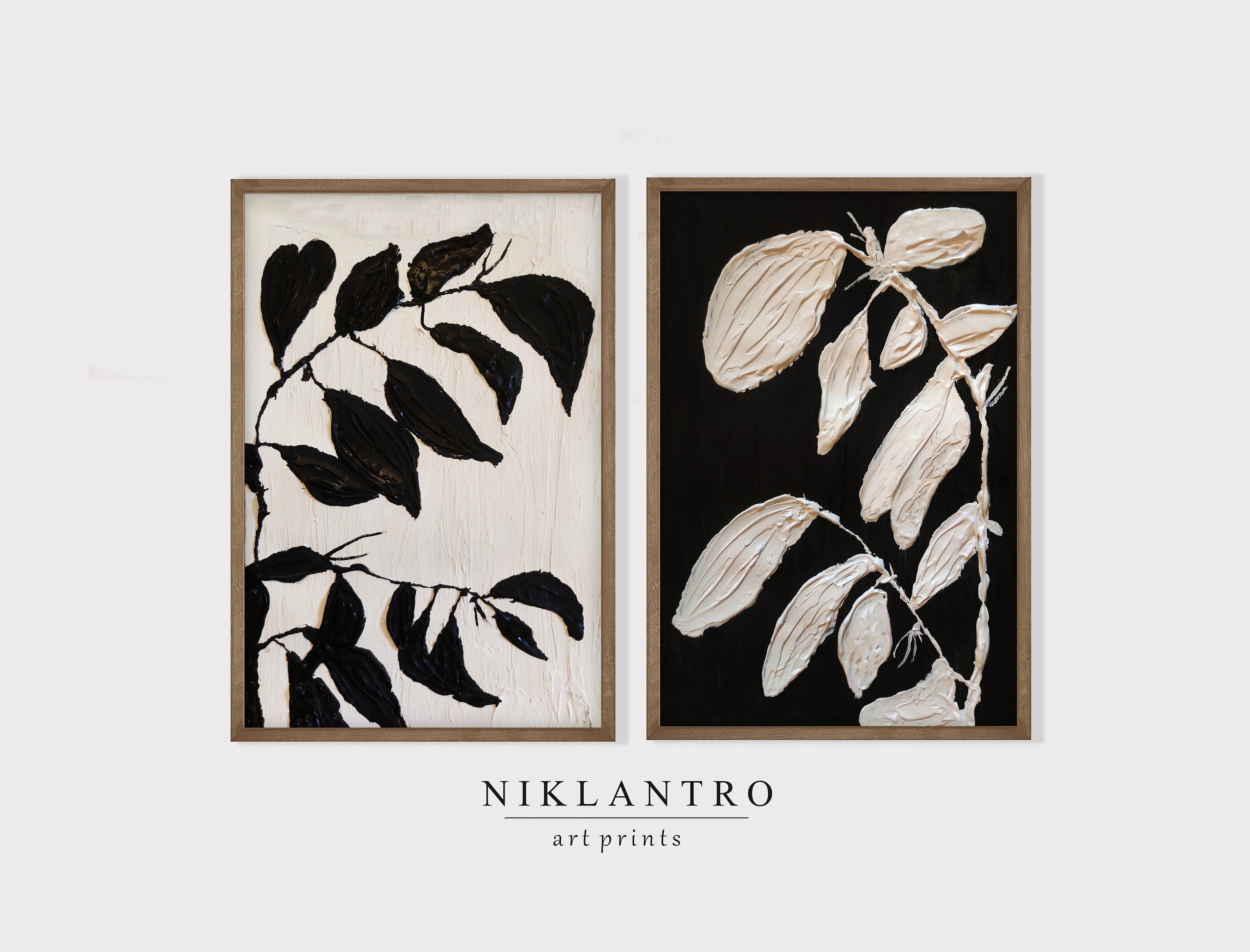 Set of 2 Textured Botanical Wall Art Prints Abstract Texture - Etsy