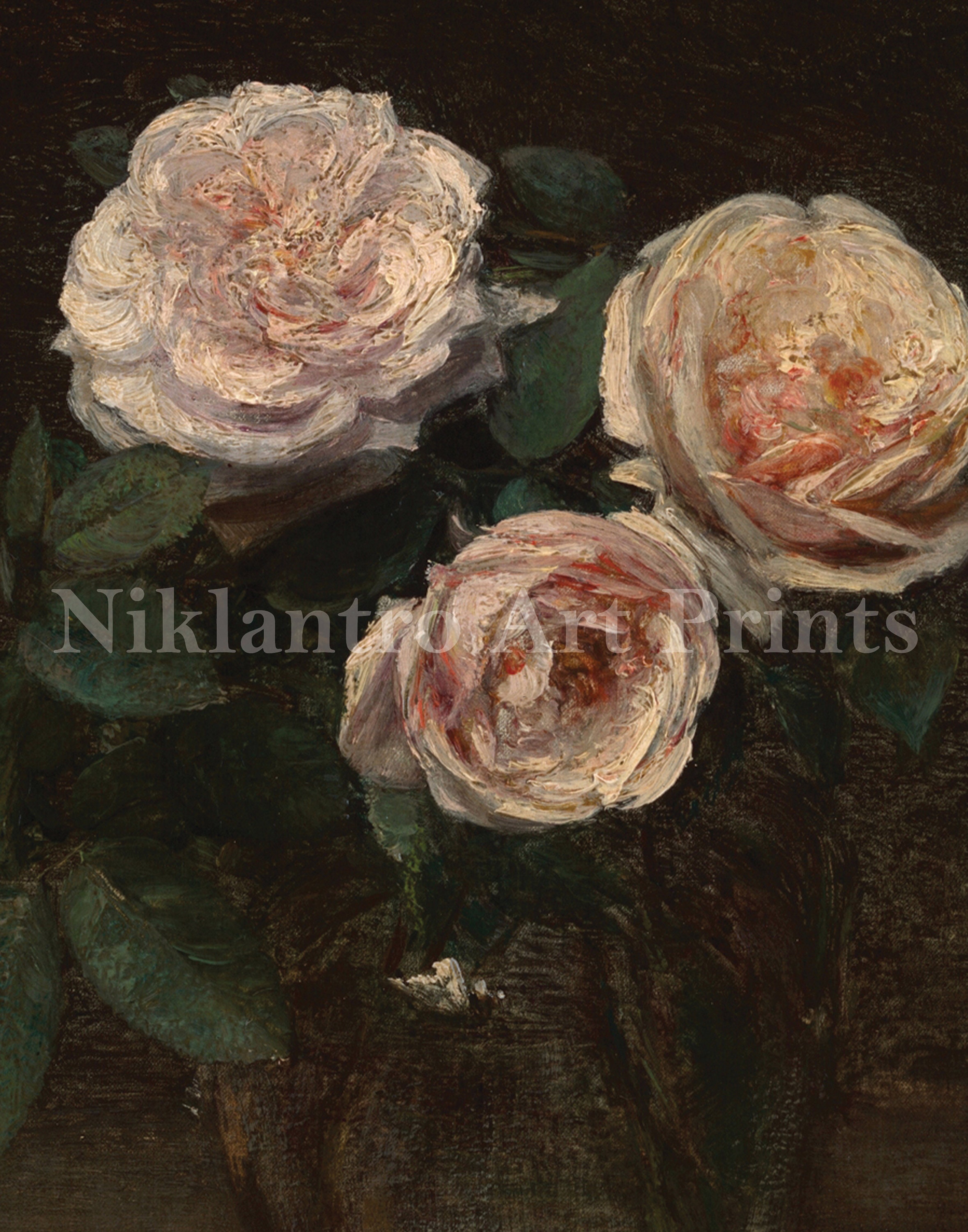 Vintage Rose Oil Painting Moody Floral Art Print Still Life Wall Art ...