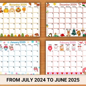 EDITABLE School Calendar 2024-2025 From July to June, Back to School ...