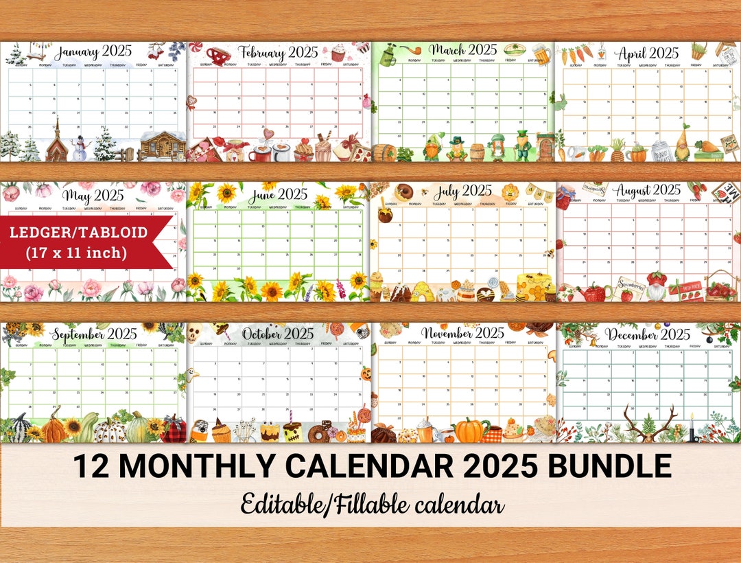 EDITABLE Calendar 2025 Bundle (ledger / Tabloid Size 17x11 In ...