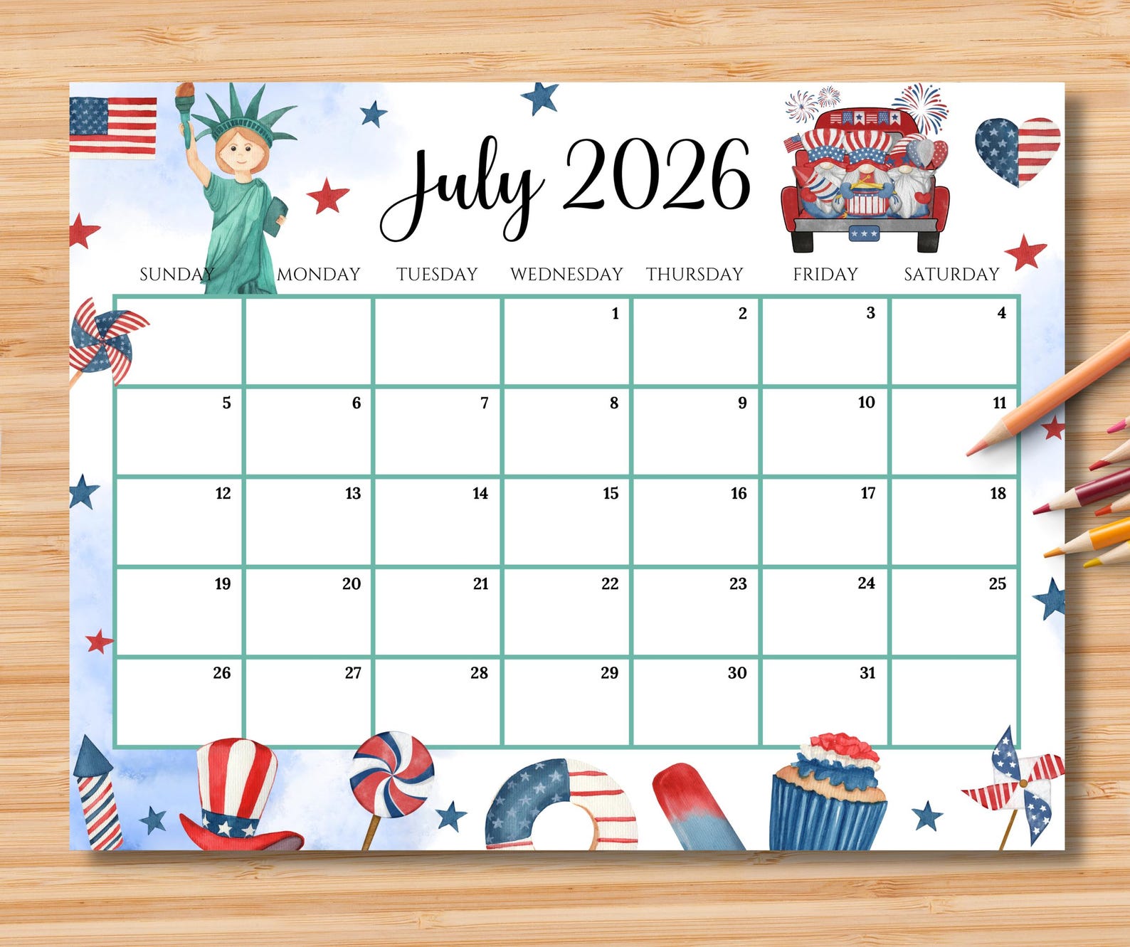 Editable July 2026 Calendar | Monthly Planner Printable PDF | School ...