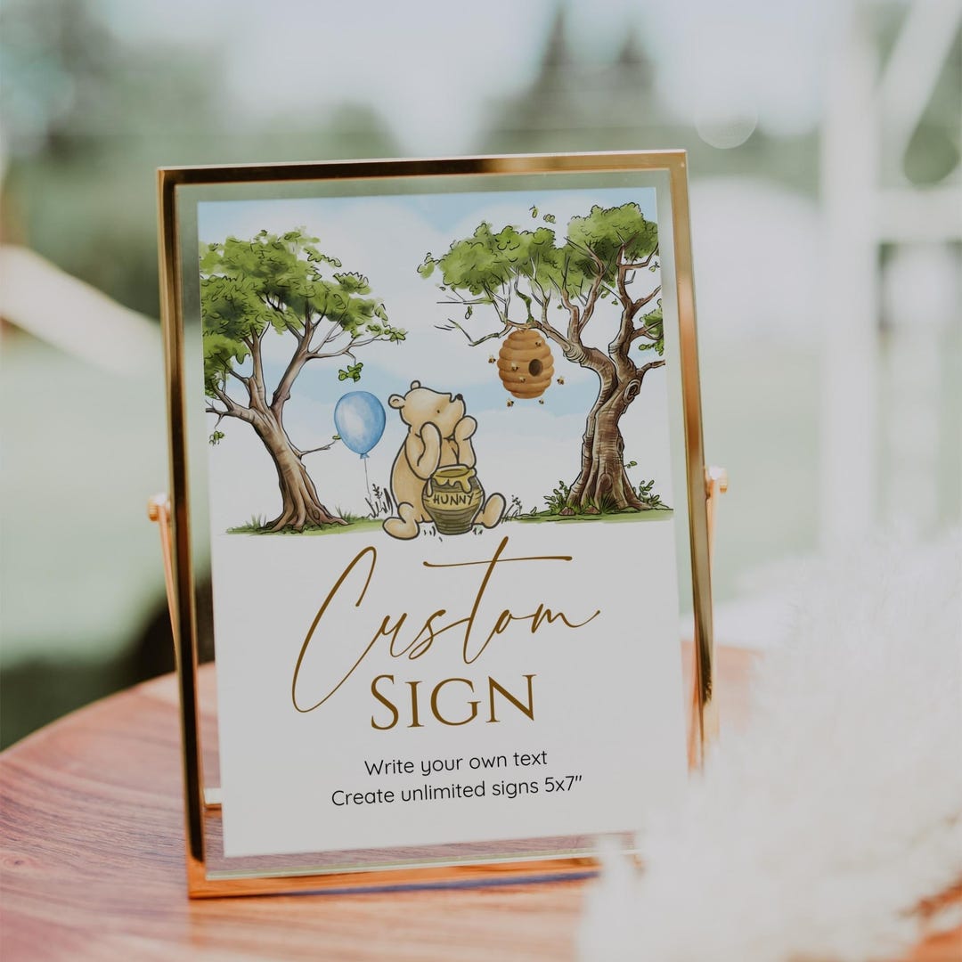Winnie the Pooh Custom Sign, Classic Pooh Bear Editable Sign, Baby ...