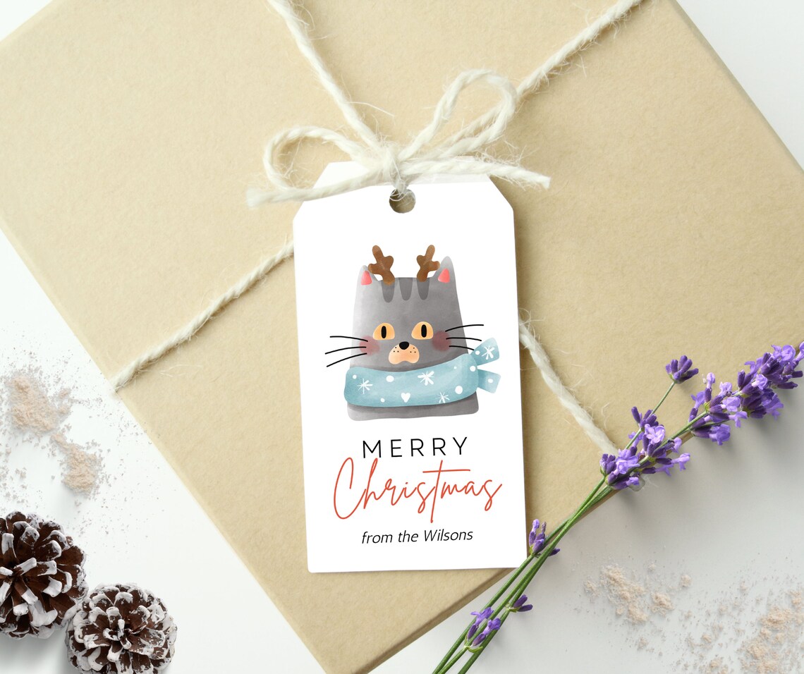 EDITABLE Cat Christmas Gift Tag Holiday Gift Tag Template W/ - Etsy