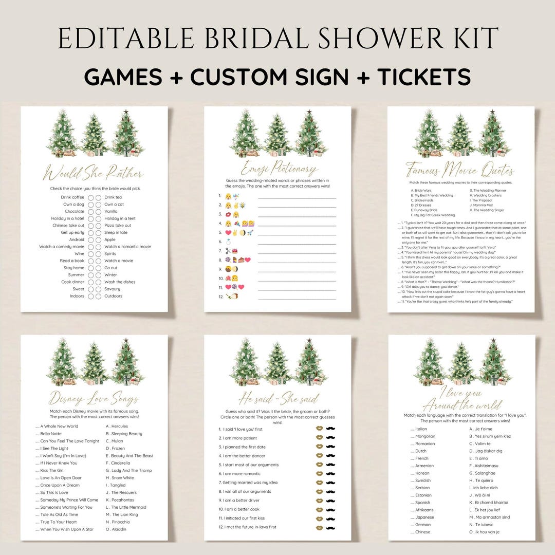 Christmas Bridal Shower Game Bundle, Game Package for Bridal Shower ...