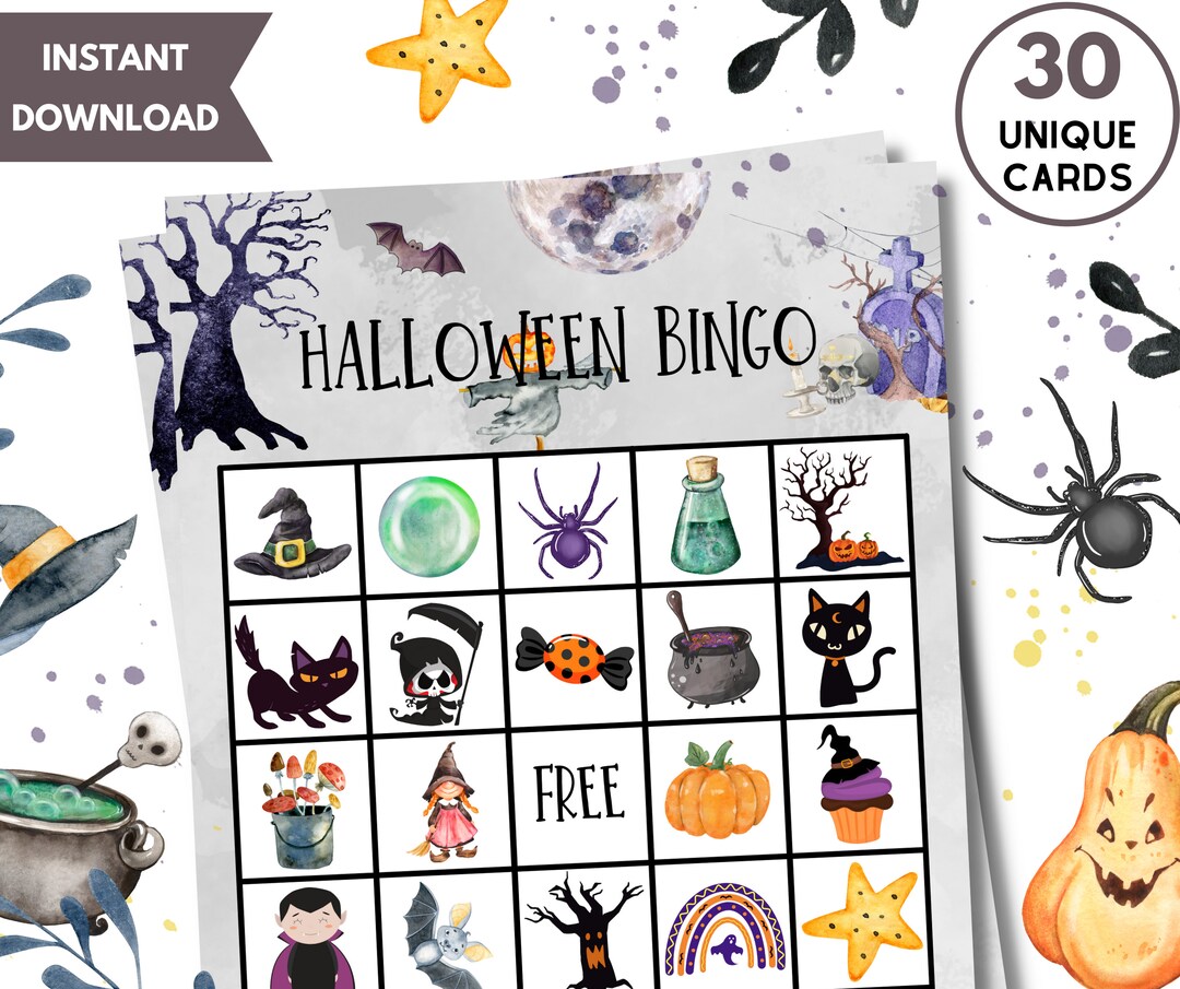 Printable Halloween Bingo, 30 Unique Halloween Bingo Cards, Happy ...