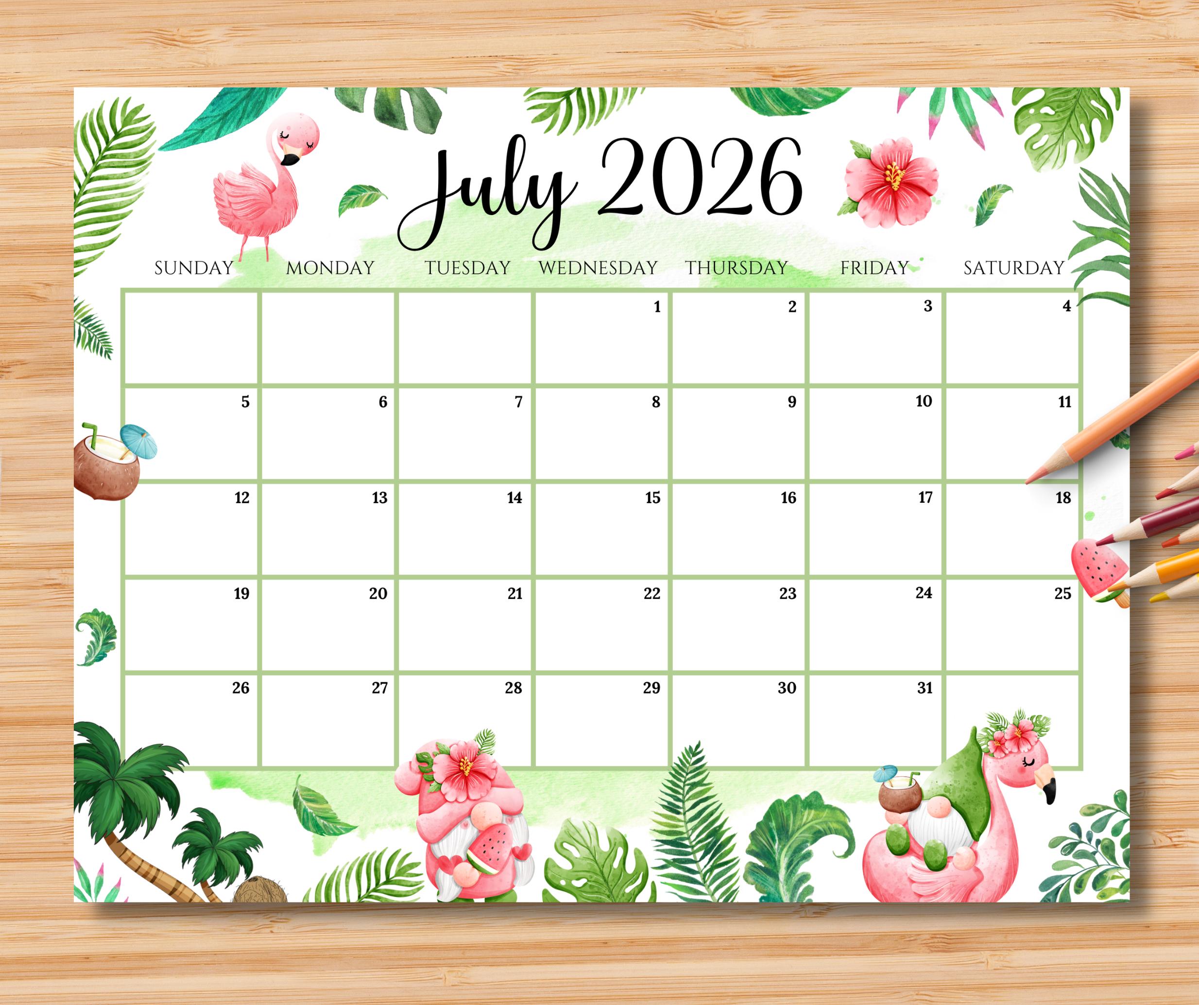 Editable July 2026 Calendar | Monthly Planner Printable PDF | School ...