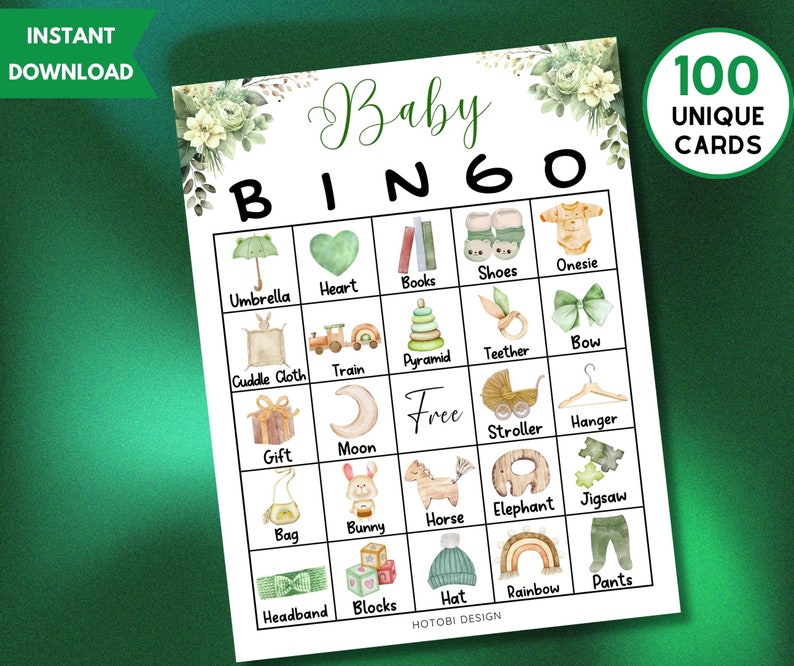 100 Greenery Boho Baby Bingo Game Cards Neutral Gender Baby - Etsy UK