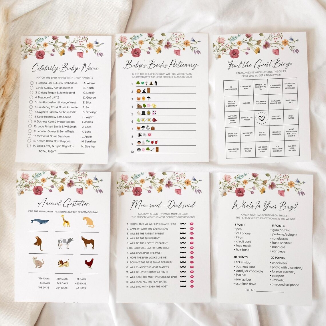 Wildflower Baby Shower Game Bundle, Baby in Bloom Baby Sprinkle Game ...