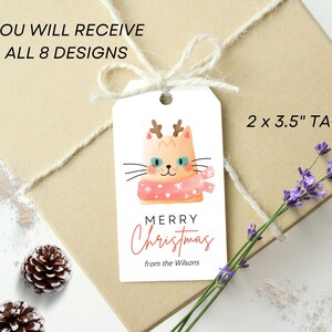EDITABLE Cat Christmas Gift Tag, Holiday Gift Tag Template W/ Kittens ...