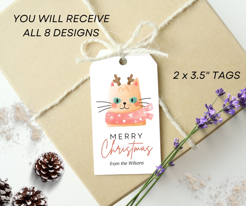 EDITABLE Cat Christmas Gift Tag, Holiday Gift Tag Template W/ Kittens ...