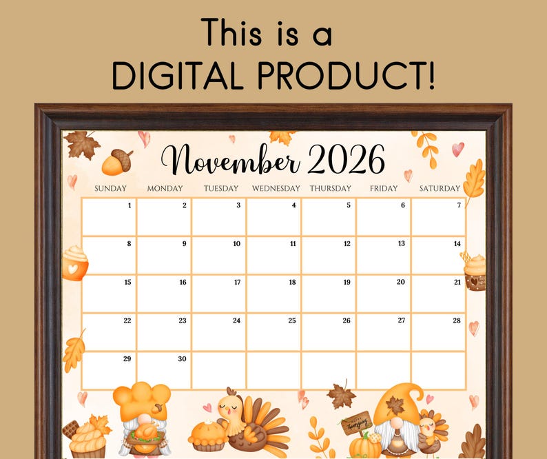 EDITABLE November 2026 Calendar | Monthly Planner for Kids, School ...