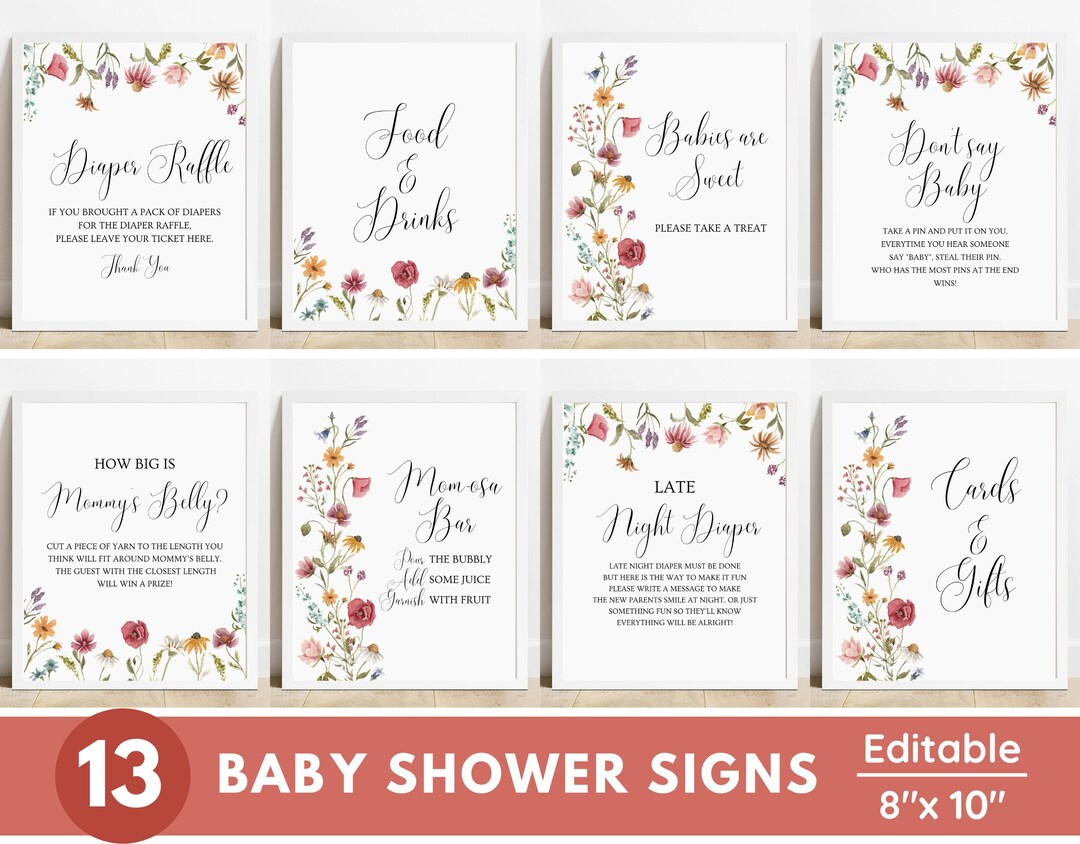 Wildflower Baby Shower Sign Package, Colorful Floral Baby Shower Sign ...