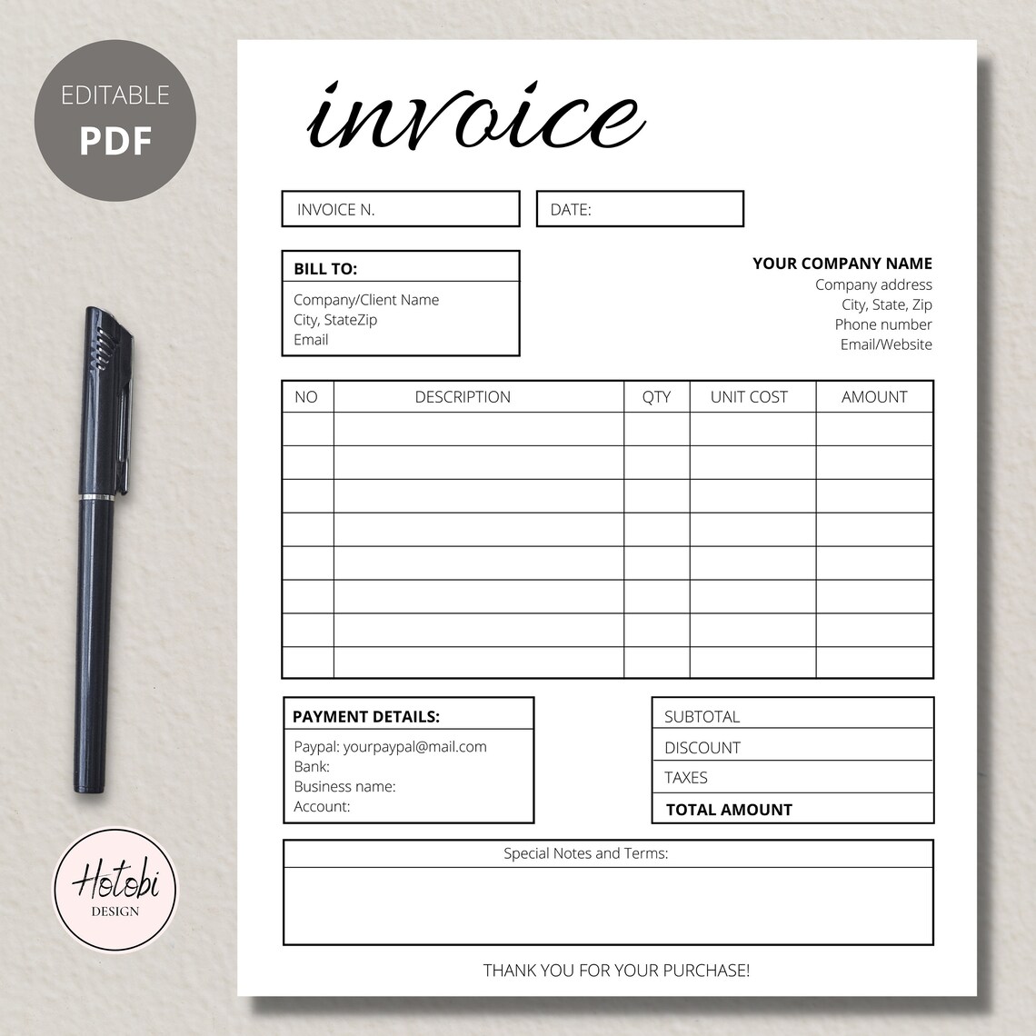 SIMPLE INVOICE TEMPLATE Custom Order Forms Editable - Etsy