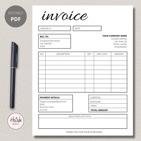 SIMPLE INVOICE TEMPLATE Custom Order Forms Editable - Etsy