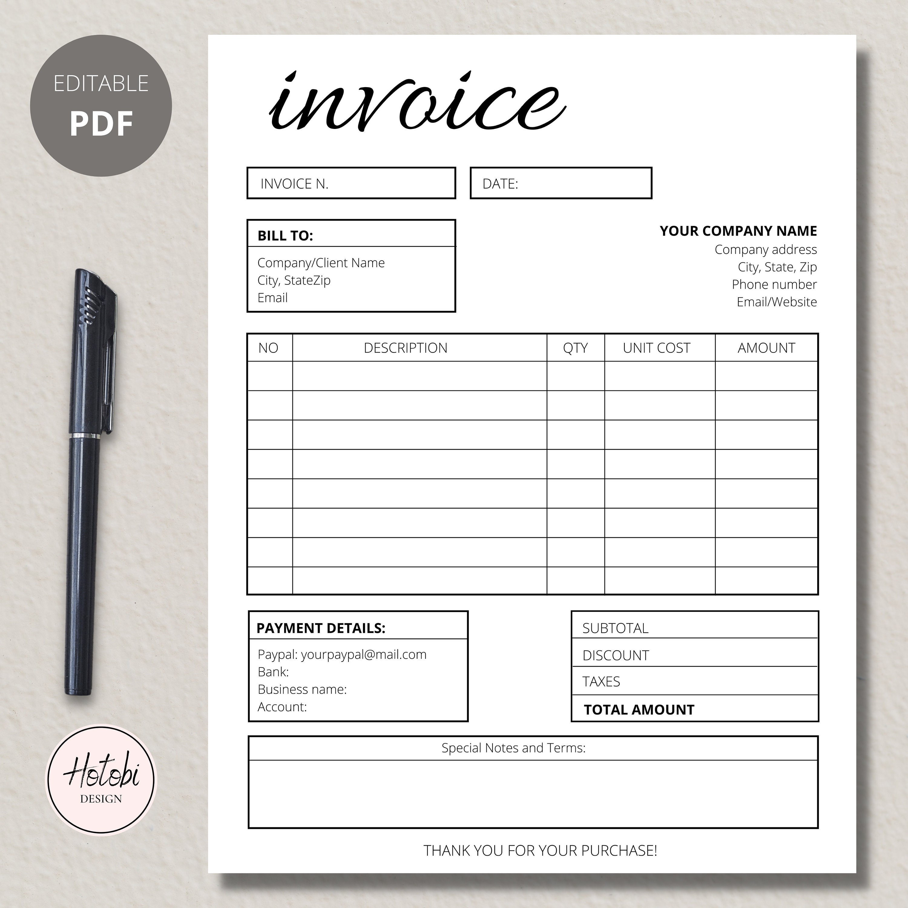 SIMPLE INVOICE TEMPLATE Custom Order Forms Editable - Etsy