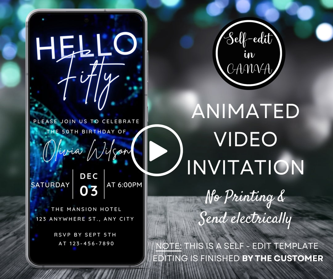 Video Hello Fifty 50th Birthday Invitation, Animated Any Age Birthday ...