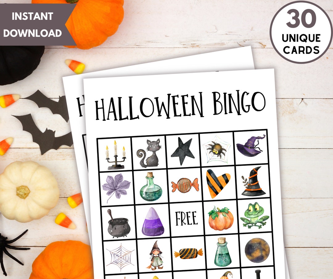 Printable Halloween Bingo, 30 Unique Halloween Bingo Cards, Happy ...