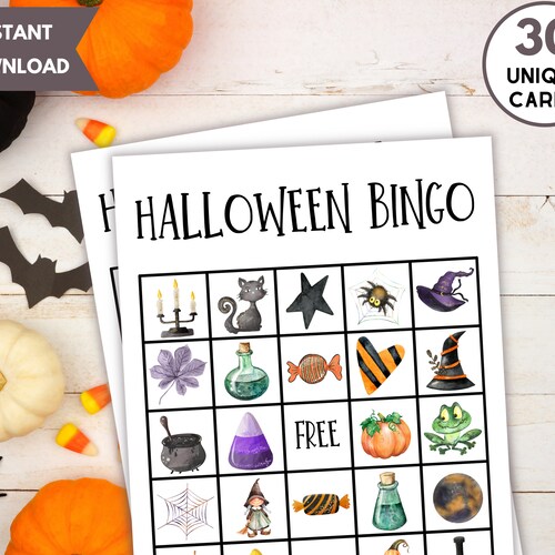 Halloween Bingo Cards for Kids 30 Unique Printable Halloween - Etsy
