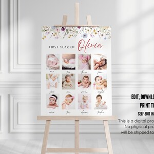 Wildflower First Birthday Photo Sign Template, Boho Wildflower First ...